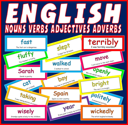 ENGLISH WORD CARDS - NOUNS, VERBS, ADJECTIVES, ADVERBS | Teaching Resources