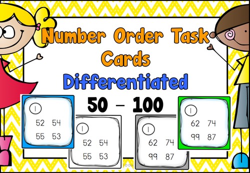Number Order Task Cards Differentiated 50 - 100 | Teaching Resources