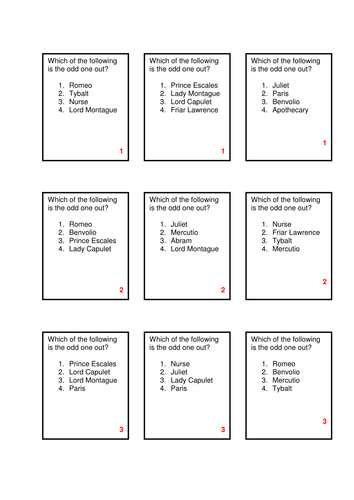 Revision Card Game - Romeo and Juliet | Teaching Resources