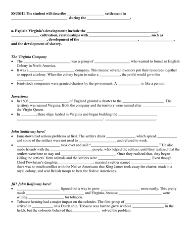 Georgia Milestones US History SSUSH1 Cloze Notes | Teaching Resources