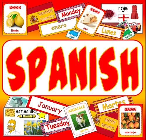 SPANISH LANGUAGE RESOURCES display posters flashcards colours food ...