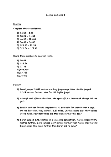 Decimal Word Problems Worksheets For Grade 5