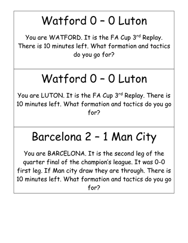 Scenario Cards for Football | Teaching Resources