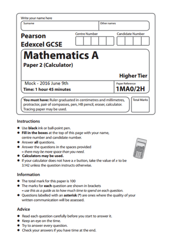 2016 Maths GCSE Predicted Topic List 9th June Higher and Foundation ...