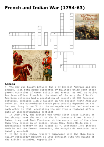 French and Indian War Crossword | Teaching Resources