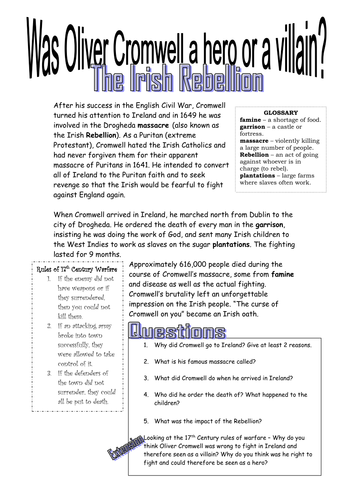 Oliver Cromwell The Irish Rebellion | Teaching Resources
