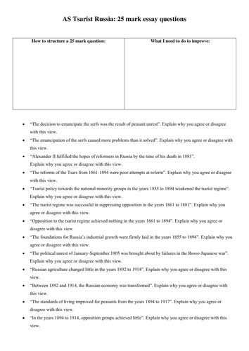 AQA Tsarist and Communist Russia Exemplar Exam Questions | Teaching ...