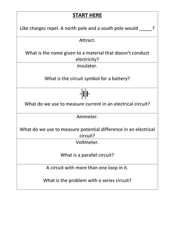 Electricity - Dominoes card sort | Teaching Resources
