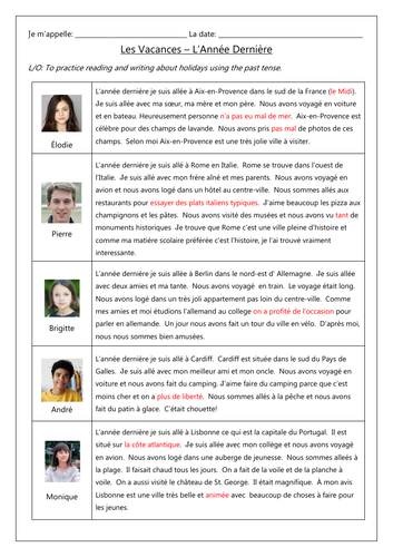 FRENCH - Holidays - Les Vacances - L'Année Dernière - Worksheets ...