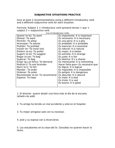 subjunctive situation practice | Teaching Resources