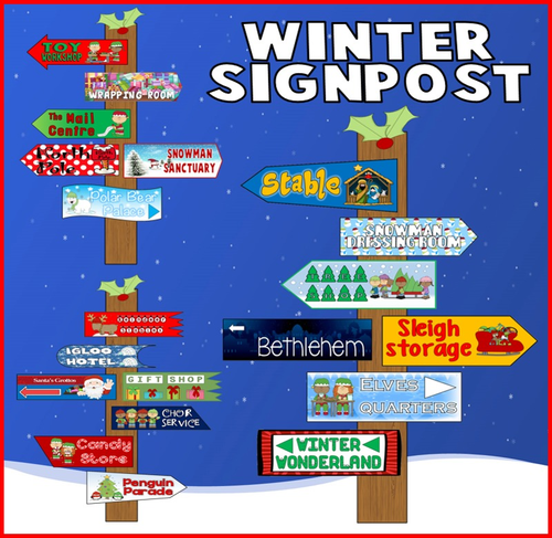 CHRISTMAS WINTER READING SIGNPOSTS DISPLAY TEACHING RESOURCE ENGLISH ...