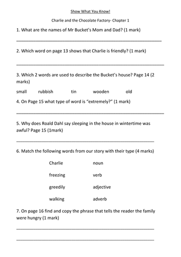 Charlie and the Chocolate Factory Chapter 1 Comprehension by matthewewilmot - Teaching Resources ...