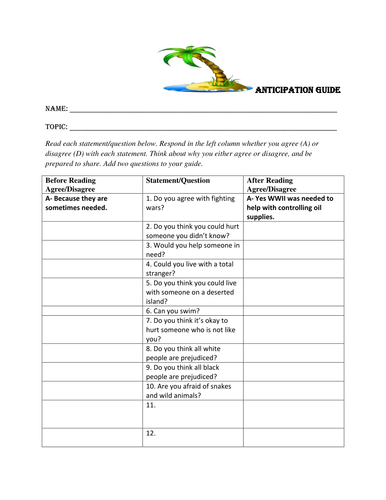 The Cay: Anticipation Guide | Teaching Resources