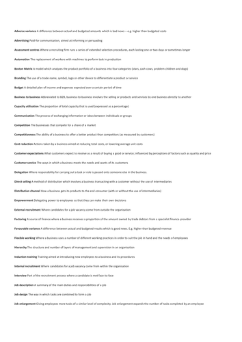 KEY WORDS AND DEFINITIONS FOR AS BUSINESS STUDIES A LEVEL BUSS2 ...