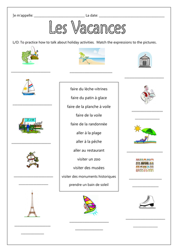 FRENCH - Les Vacances - Les Activitiés (present & past tenses ...