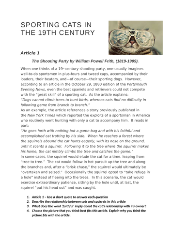 19th Century Text Activity for new English GCSE - "Sporting Cats ...