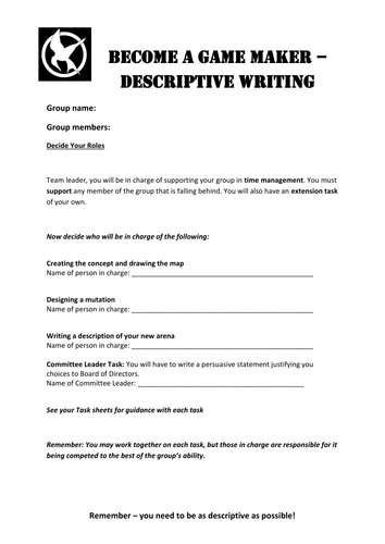 Writing skills SOW using novels to inspire - The hunger Games, Harry ...