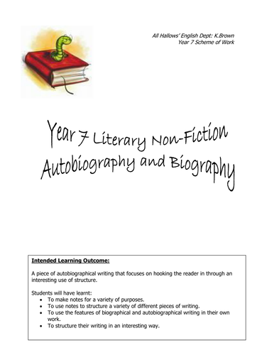 Autobiography and Biography: KS3 Complete SOW and Resources | Teaching ...