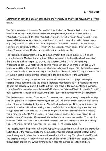 AS music Haydn 104 frist movement example essay | Teaching Resources