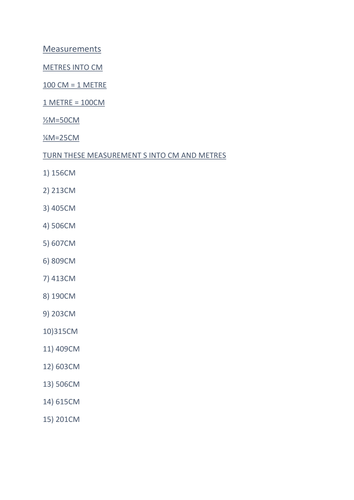 Measurements | Teaching Resources