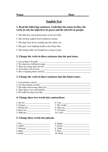 End of year English test | Teaching Resources