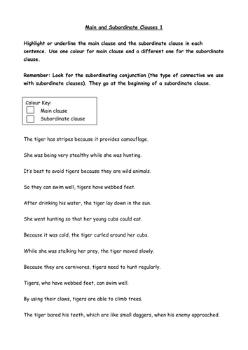 Main and subordinate clauses worksheet by - UK Teaching Resources - TES Main and subordinate clauses worksheet by - UK Teaching Resources - TES
