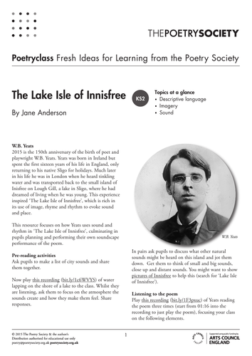 Yeats: The Lake Isle of Innisfree | Teaching Resources