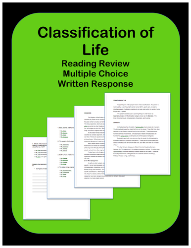 Classification of Life: Passage and Questions | Teaching Resources