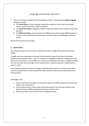 Language and Gender - Research of Theories | Teaching Resources