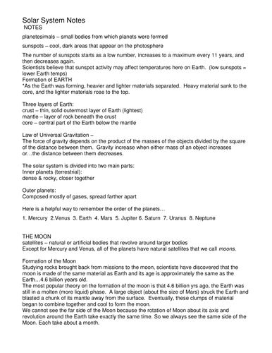 Solar System: Notes | Teaching Resources