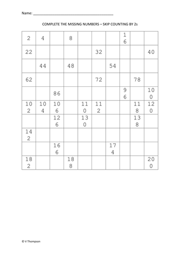 Incomplete 100-squares: counting by 2s, 5s and 10s by - UK Teaching ...