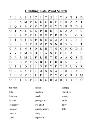 Handling Data Key Word Word search and answers by Stewsterthebear ...