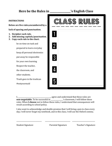 First Day of Class: Rules and Introduction (Powerpoint AND Activity ...