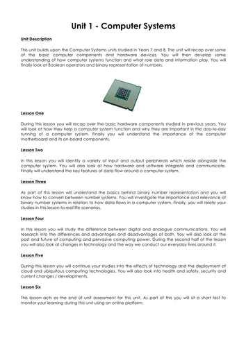 Computer Systems Unit of work - Year 9 | Teaching Resources
