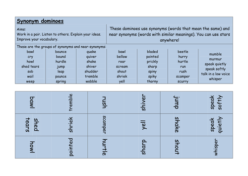 Synonym dominoes | Teaching Resources