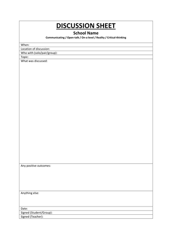 DISCUSSION SHEET | Teaching Resources