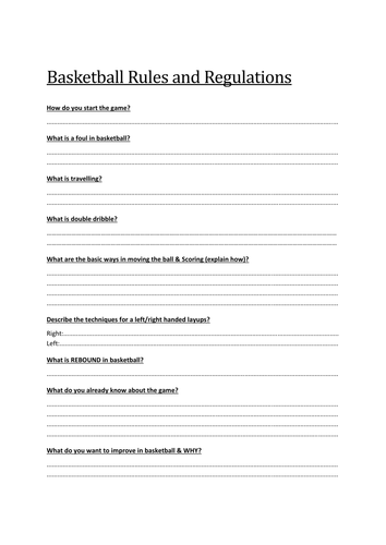 Basketball Homework | Teaching Resources