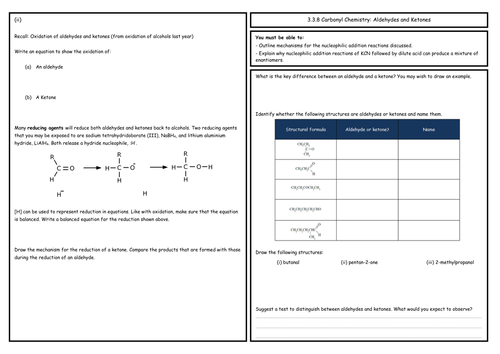 A Level Chemistry: Aldehydes and Ketones | Teaching Resources