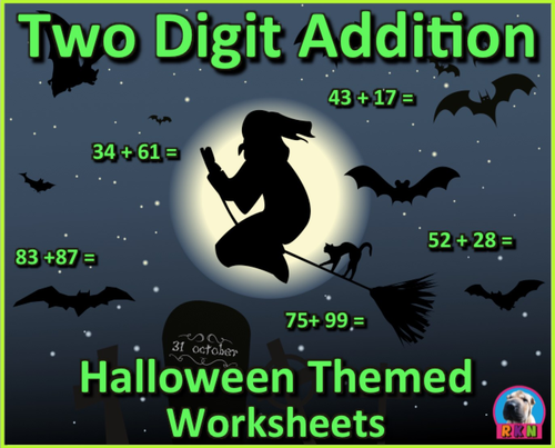 Two Digit Addition - Halloween Themed Worksheets - Horizontal ...