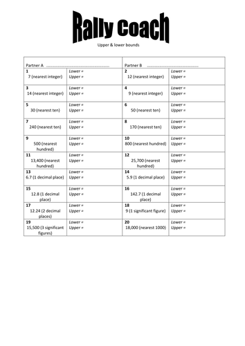 Upper & lower bounds rally coach | Teaching Resources