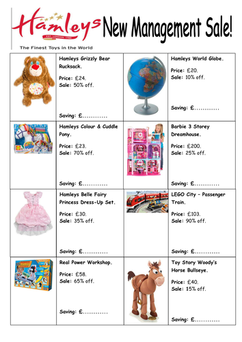 KS2 Maths Toy shop sale percentages activity | Teaching Resources