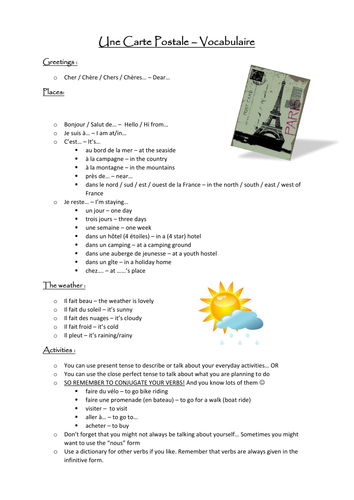 Postcard Vocabulary | Teaching Resources