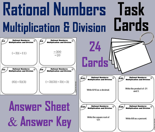 Rational Numbers: Multiplication and Division Task Cards | Teaching ...