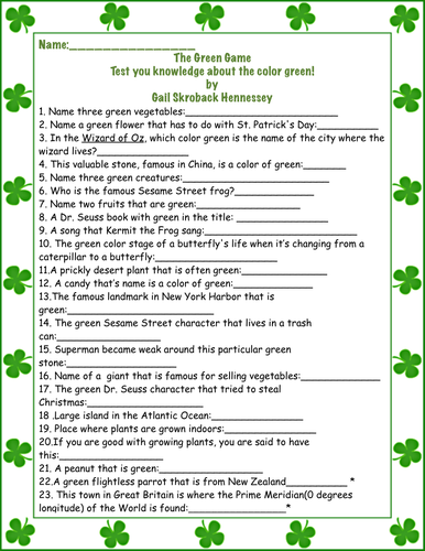 The Green Game: Test Your Knowledge on all things GREEN! | Teaching ...