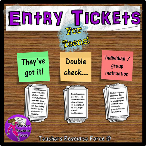 Entry Tickets for Teens: check prior knowledge by TeachersResourceForce ...