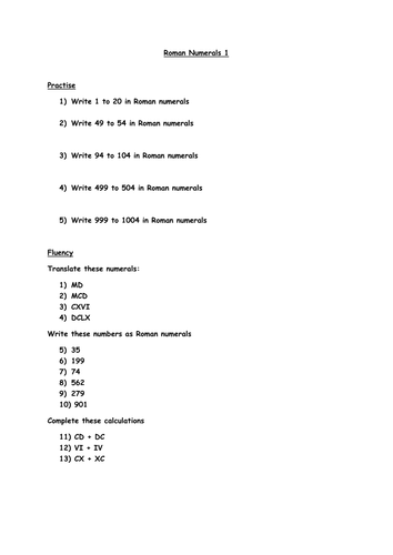 Roman Numerals Worksheet Year 5 by HRHughes - UK Teaching Resources - TES