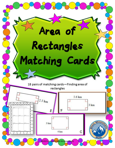 Area of Rectangles Matching Card Set | Teaching Resources