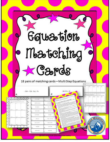Multi Step Equation Matching Card Set | Teaching Resources