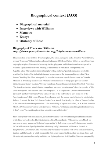 Biographical Context for Tennessee Williams (AO3) for Edexcel A-Level ...