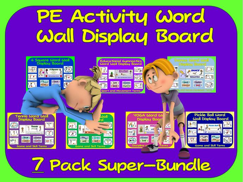 PE Word Wall Display Boards- 7 Pack, PE Activity Super Bundle ...